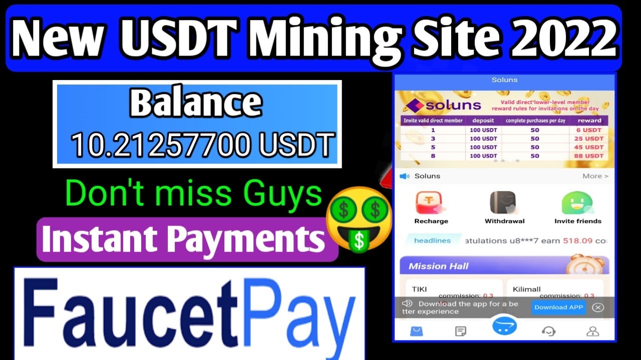New USDT Mining Site 2022 || SingUp 6 USDT || Instant Payments || Zero ...