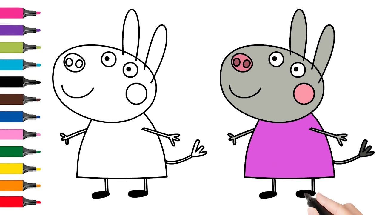 How to draw Delphine Donkey. Step by step Peppa Pig drawing. Рисуем ...