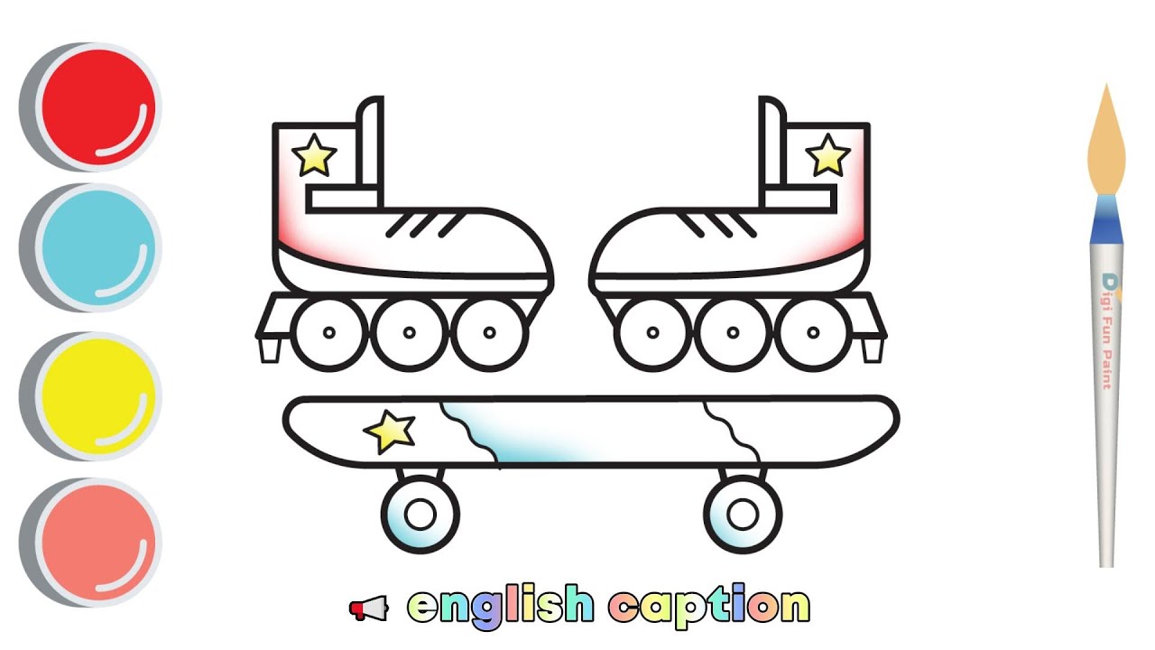 Sepatu roda | Menggambar dan mewarnai untuk anak | Papan seluncur ...