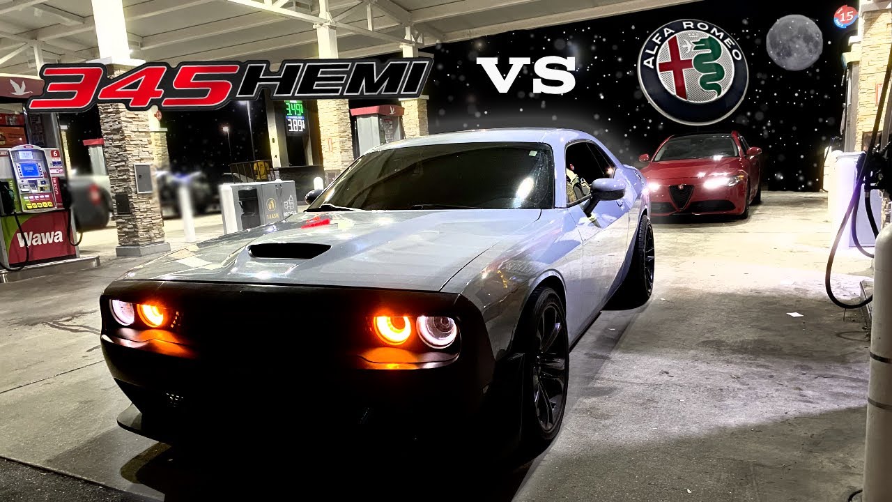 DODGE CHALLENGER R/T LATE NIGHT CUTTING UP AGAINST A ALFA ROMEO GIULIA ...
