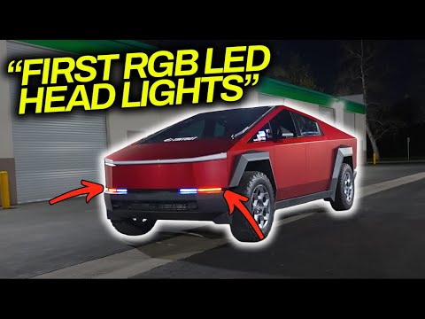 TESLA CYBERTRUCK GETS CUSTOM RGB LED HEADLIGHTS - YouTube