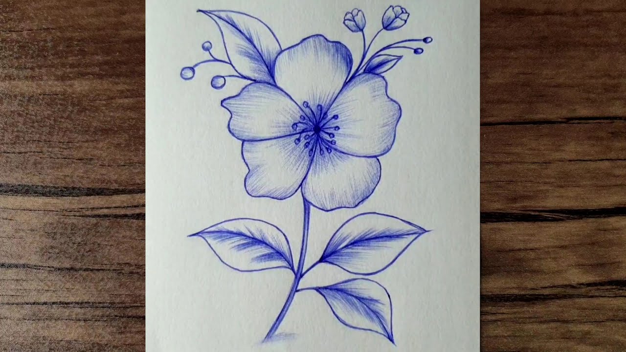 how to draw flower with pen | ball pen art works | easy drawing ...