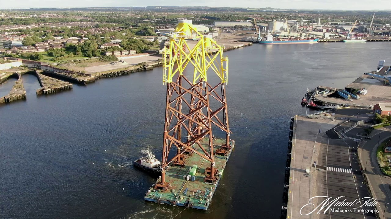 Drone Footage of Wind Turbine Jackets Floating Down River Tyne - YouTube