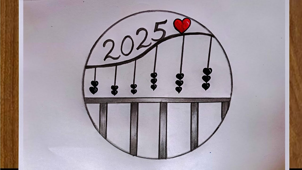 Happy New Year drawing 2025/ New Year drawing| Happy New Year scenery ...