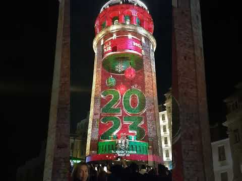 lighting show Happy new year 2023 In Galata Tower Istanbul!