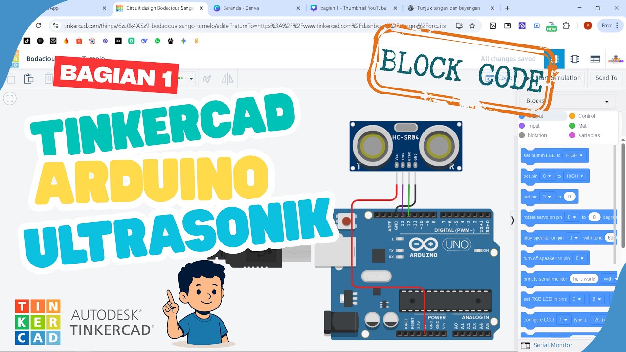 TUTORIAL PROGRAM SENSOR ULTRASONIK ARDUINO MENGGUNAKAN KODE BLOCK ...