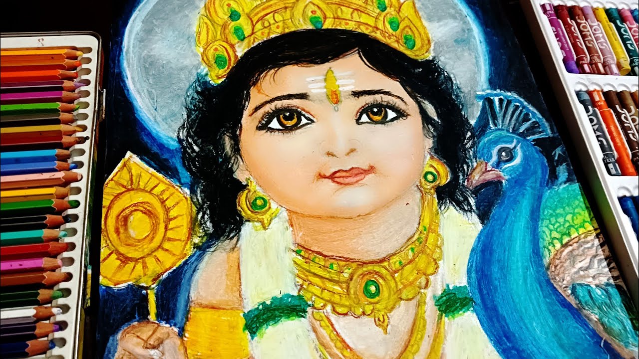 Kartik thakur drawing😍/ Oil pastel /How to draw cute kartikeya Murugan ...
