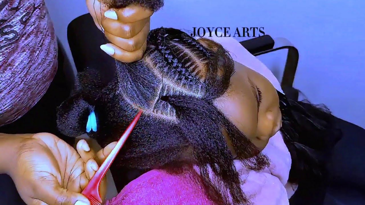 So Relaxed when making her hair|| Thread parting stitched cornrows ...