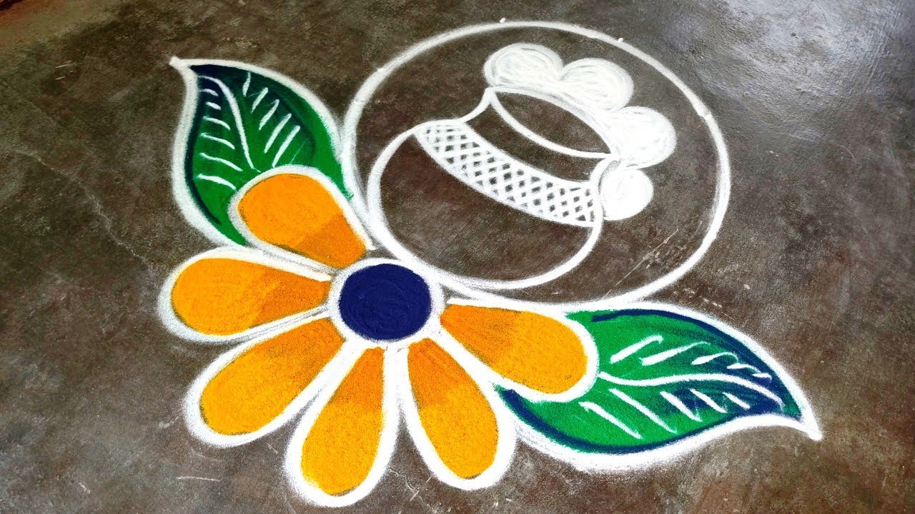 Pongal pot rangoli ️/sankranti muggulu ️/beautiful rangoli simple ...