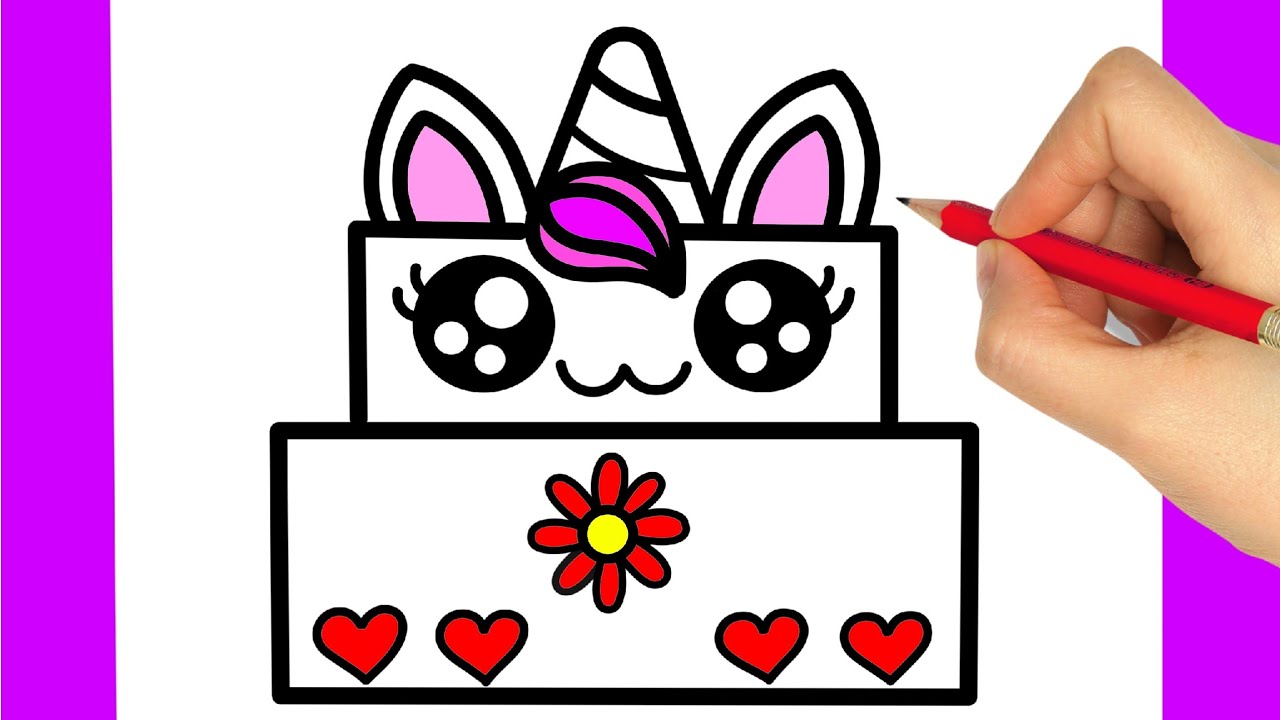 HOW TO DRAW A CAKE EASY - DRAWING AND COLORING A BIRTHDAY CAKE EASY ...
