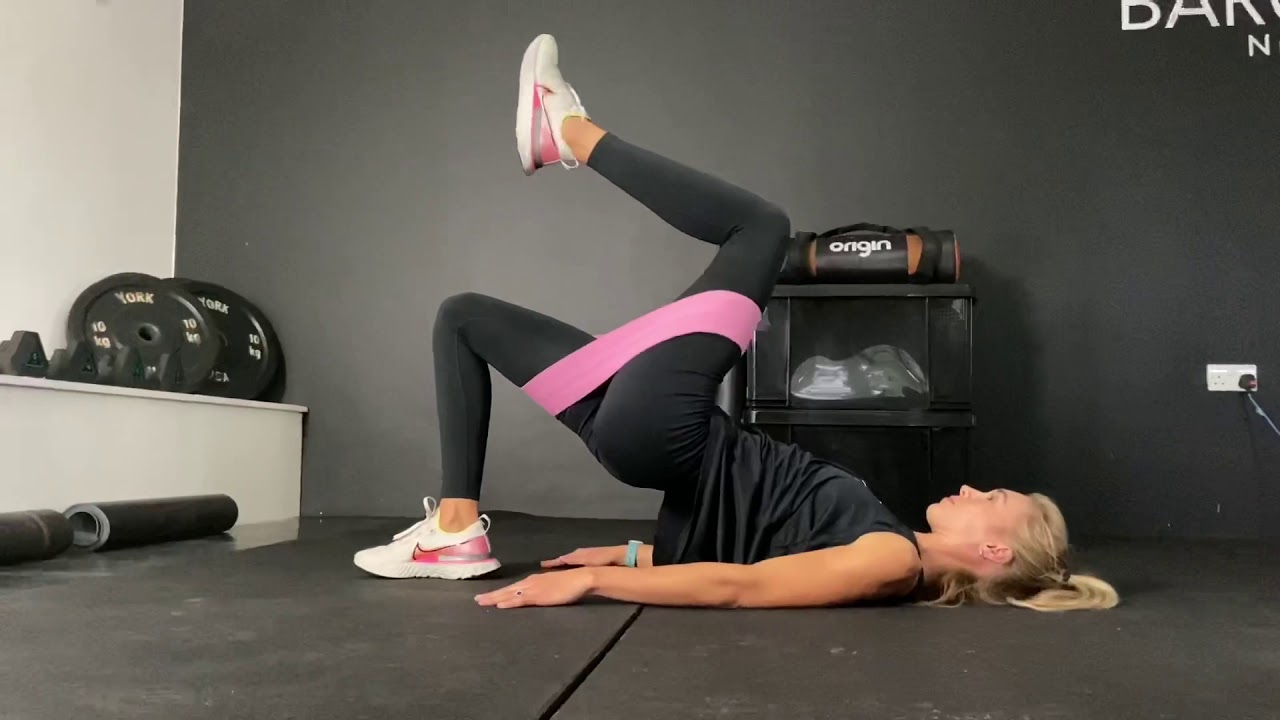 Banded Glute Bridge With Knee Drive - YouTube