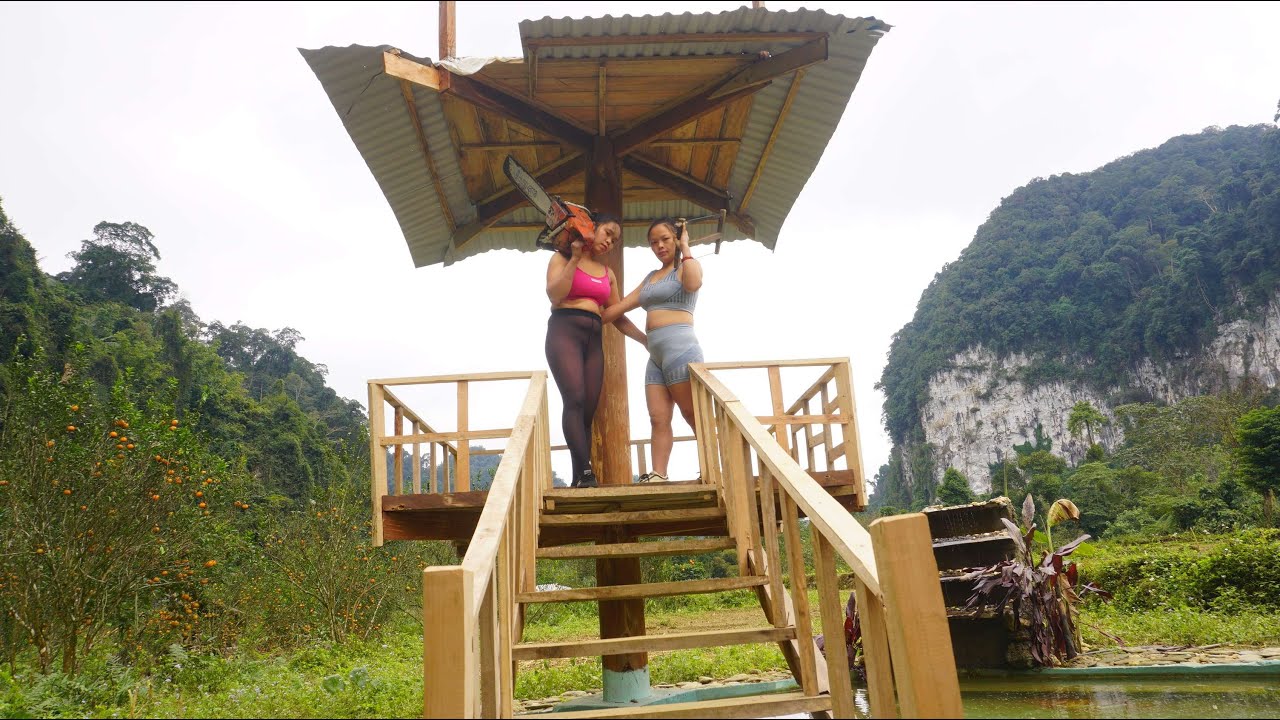 How to make a staircase corridor to a 2-story wooden hut, build wooden ...