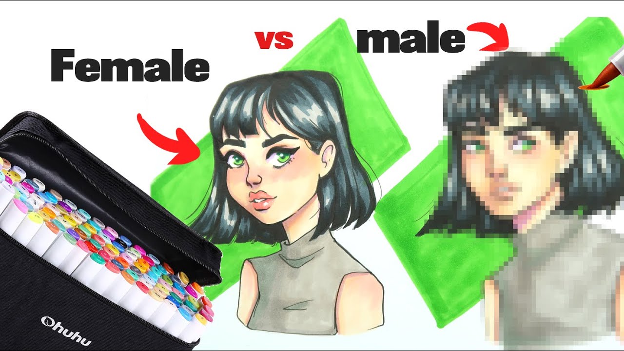 How I draw a female character vs How I draw a male character - YouTube