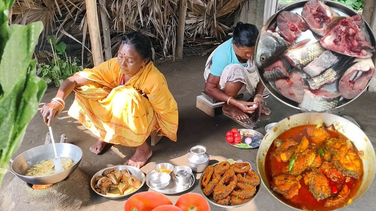 rural grandma &mother cooking FISH CURRY||how to cook and eat fish ...