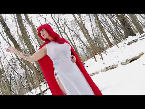 Nude Art-Model in Sheer Dress dances in Snowy art Photoshoot
