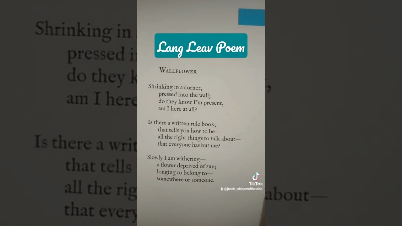 "Wallflower" by Lang Leav (Love & Misadventure) #JonahReadsLangLeav # ...