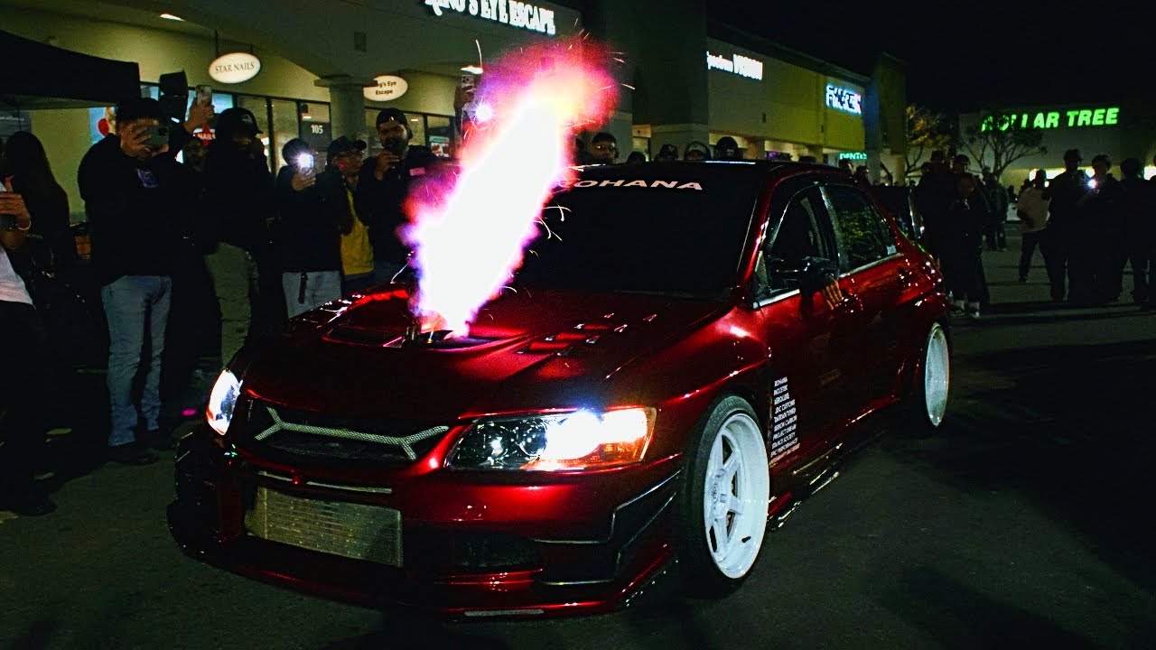 HOOD EXIT EVO SHUTS DOWN CARMEET! S14 REV BATTLE WITH GT3RS! 2-Step and ...