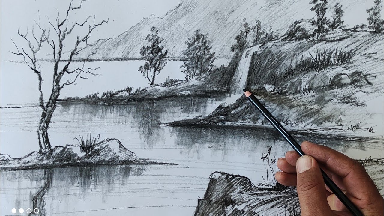 Simple and beautiful landscape drawing ️☘️ Draw beautiful landscapes ...