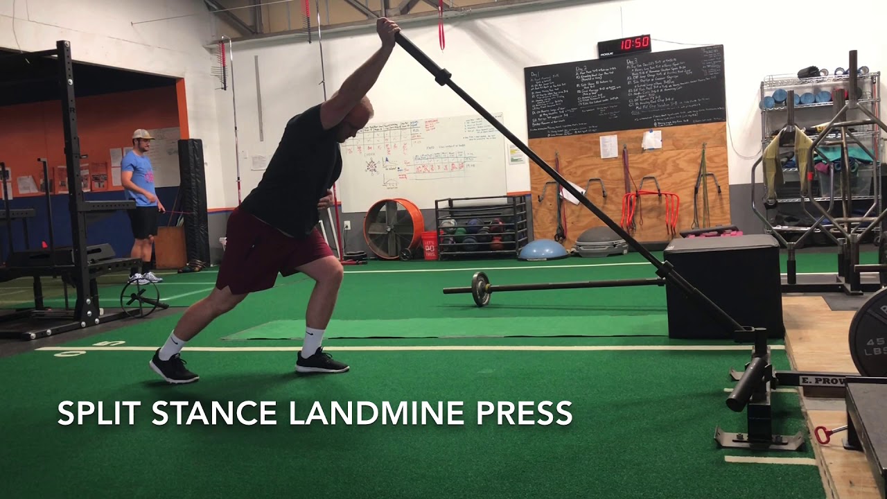 Split Stance Landmine Press - YouTube