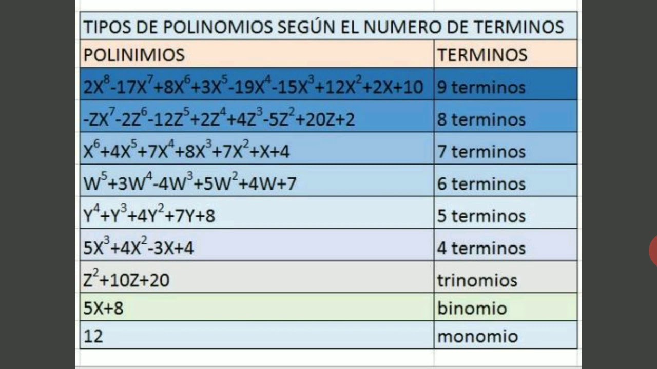 Infografía de tipos de polinomios según sus términos y sus grados - YouTube
