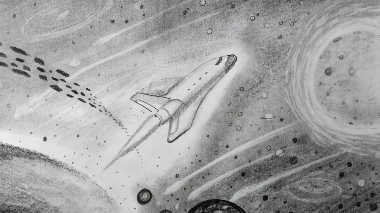 space shuttle ,outer space drawing by pencil - YouTube