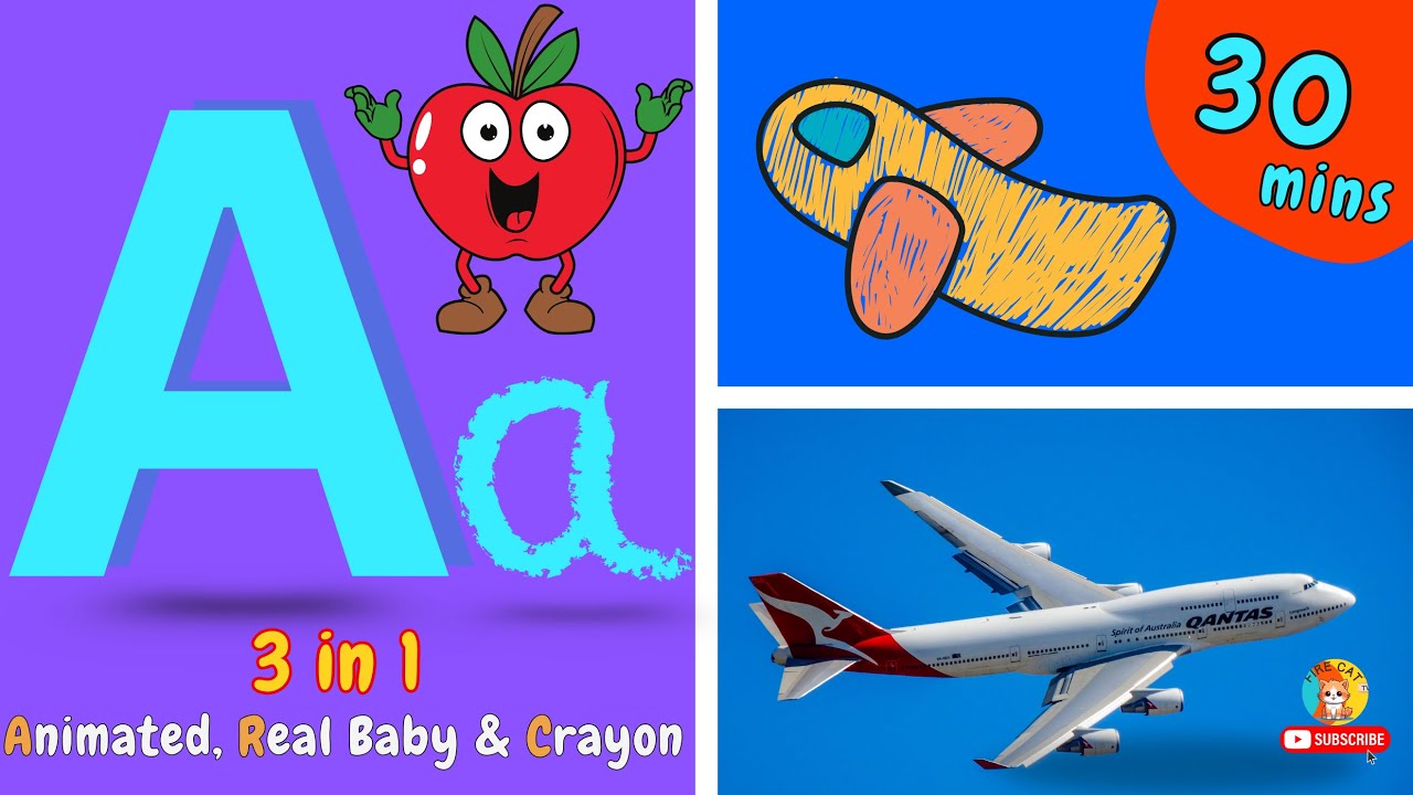 🌈Kids ABC SONG & Rhymes | 3 in 1 | Animated, Real Baby & Crayon Version ...