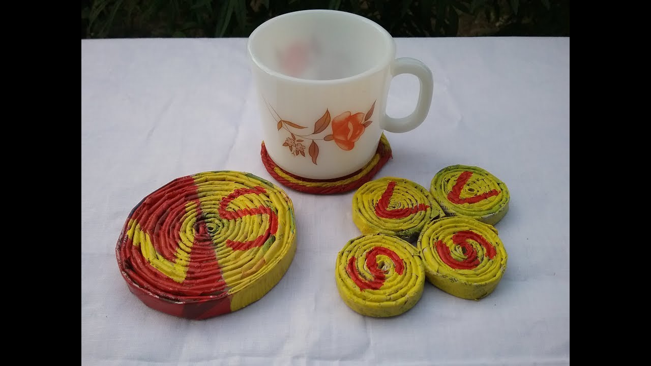 How to make coaster using with paper l best out of waste ,DIY newspaper ...
