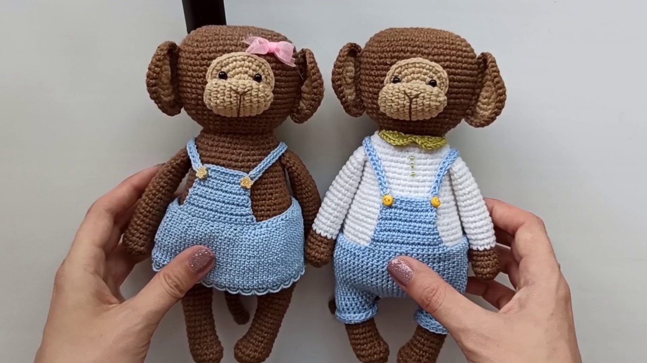 Crochet amigurumi mini monkey / toy twins boy and girl - YouTube
