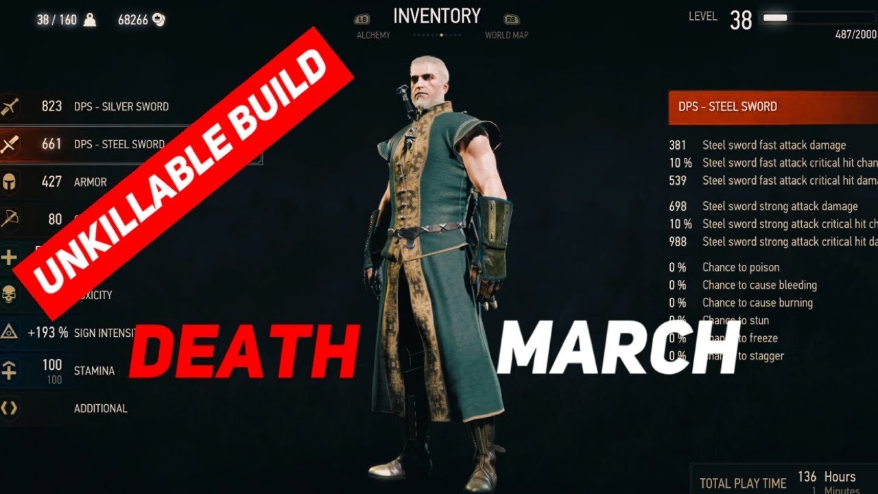 The Witcher 3 Death March Combat - Unkillable build - YouTube