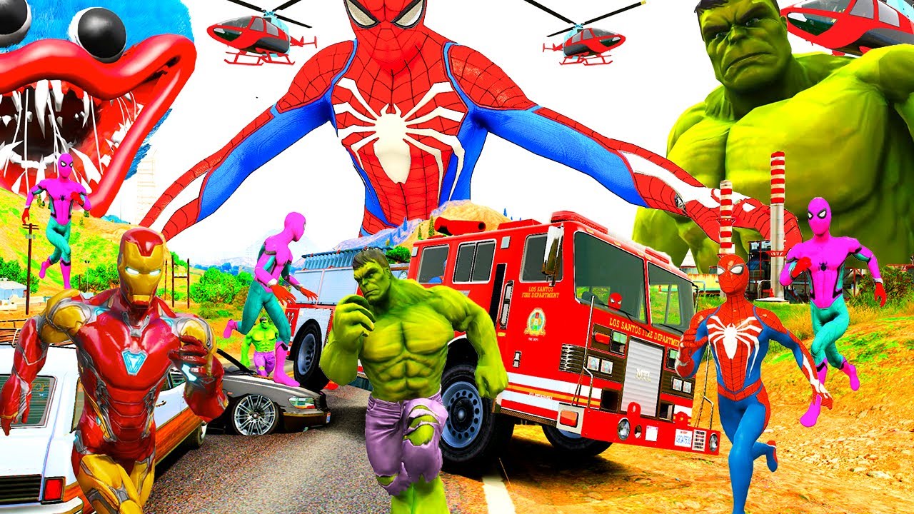 Spiderman Racing Car 2 New Epic, Red Hulk VS Avenger, Xe Ô Tô Cứu Hỏa ...