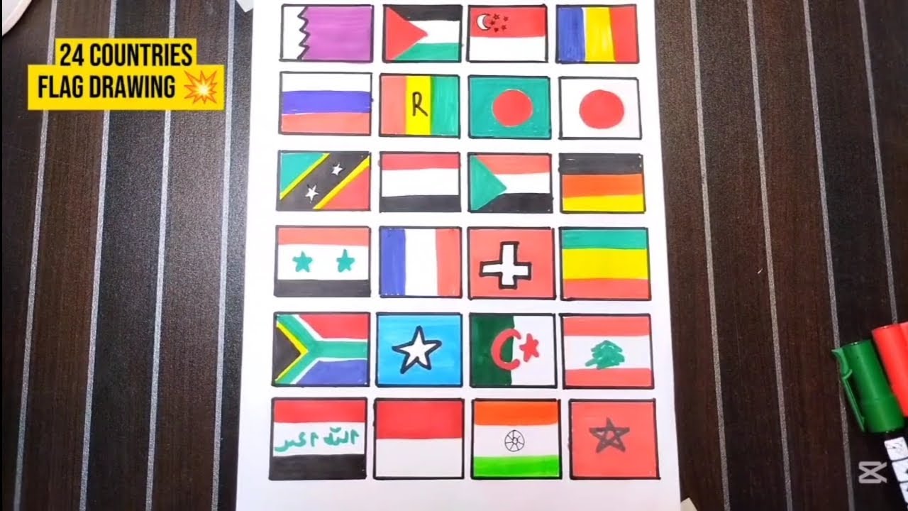 24 Country’s Flag Drawing/ Arab Countries Flag Drawing/ /Flag Drawing ...
