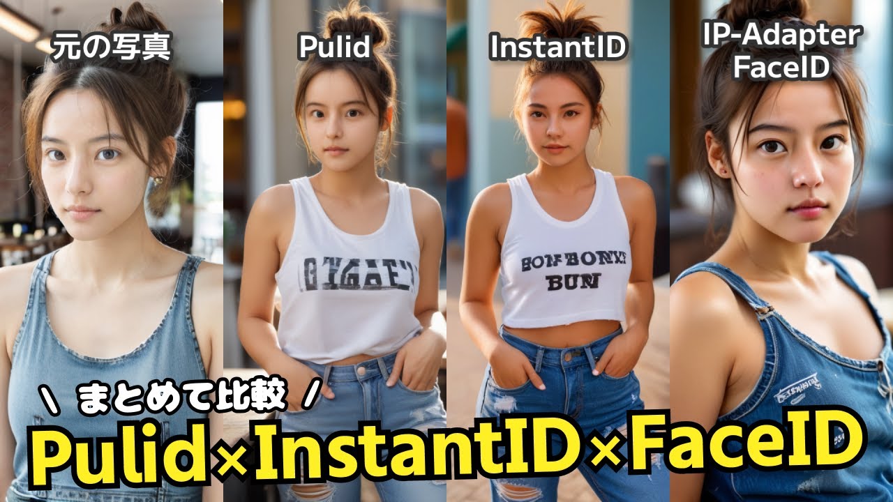 Pulid, InstantID, IP-Adapter FaceIDで生成した画像をまとめて比較する方法！VTuber、AIインフルエンサー必見！同一人物の画像を生成するのに最適なのはどれ ...