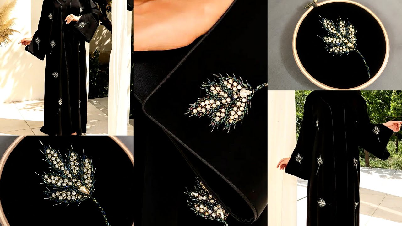How to design dress at home / abaya hand stone work design / bead ...