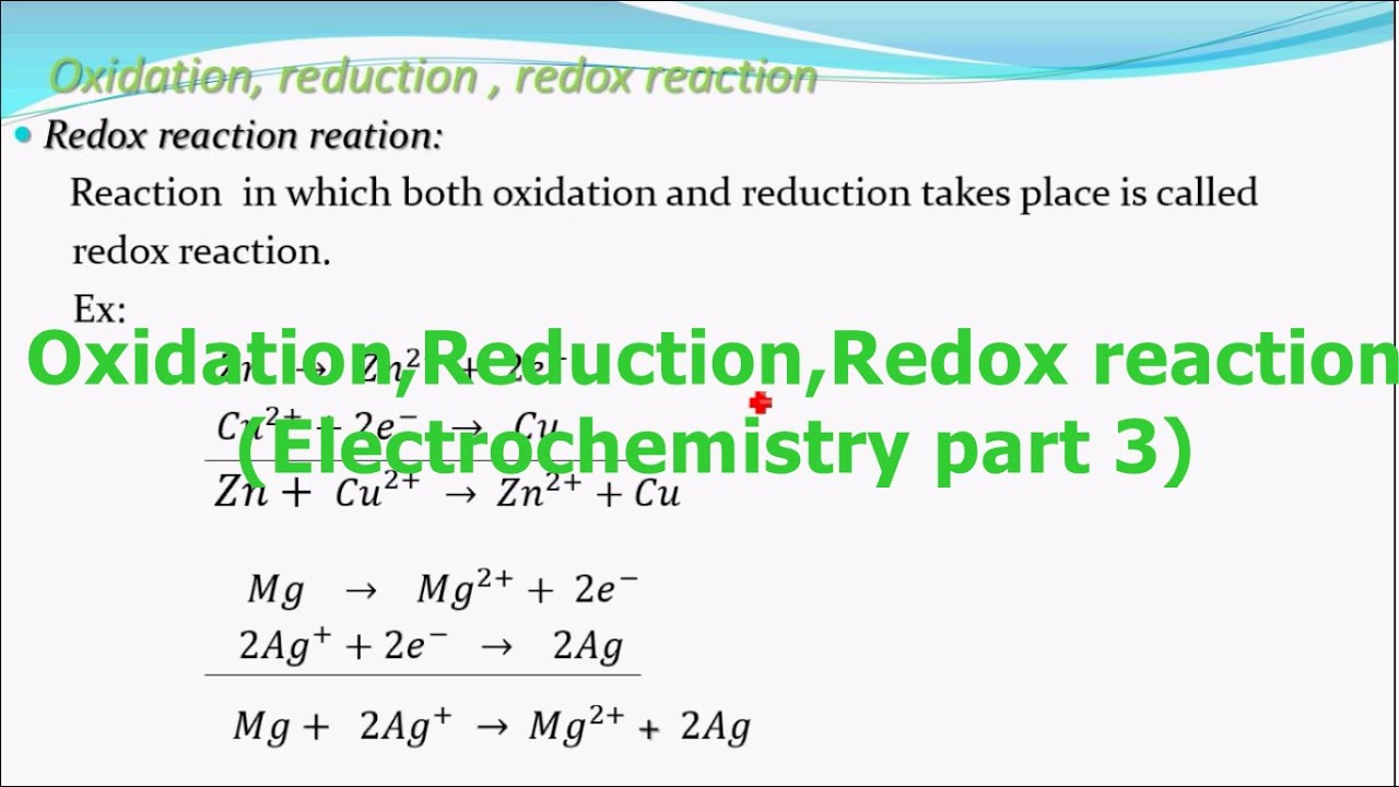 Oxidation Reduction Redox reactions(Electrochemistry part 3 for CBSE ...