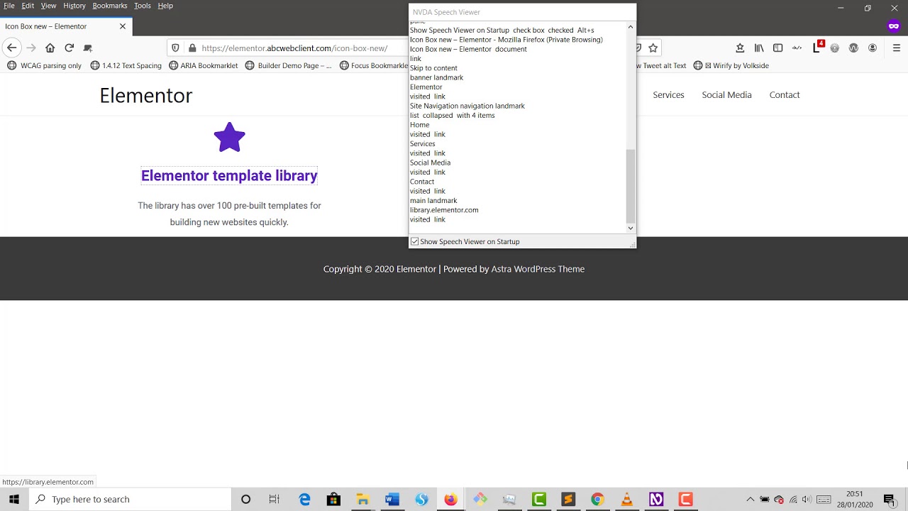 Testing the accessibility of an Elementor Icon Box with a link, using ...
