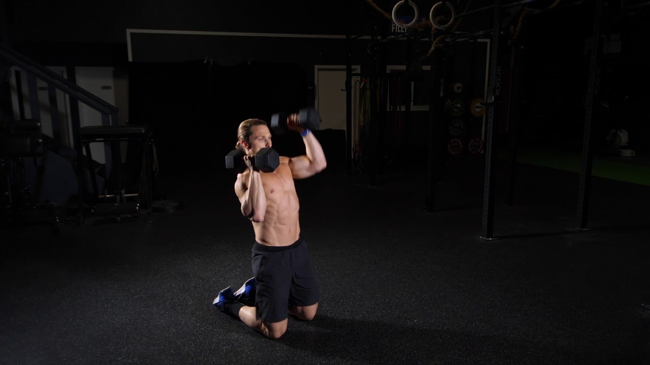 Tall Kneeling Alternating DB Push Press - YouTube