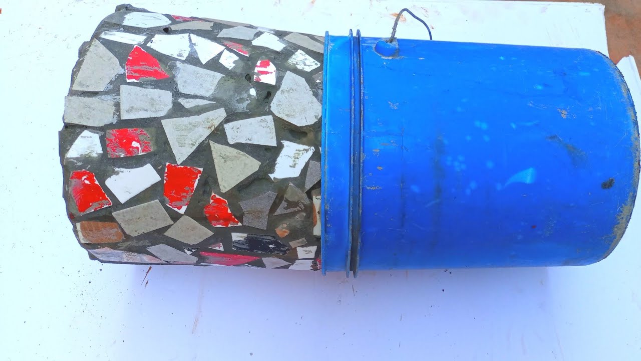 How To cast A Beautiful Flower Pot Using Old Ceramic Tiles And Cement ...