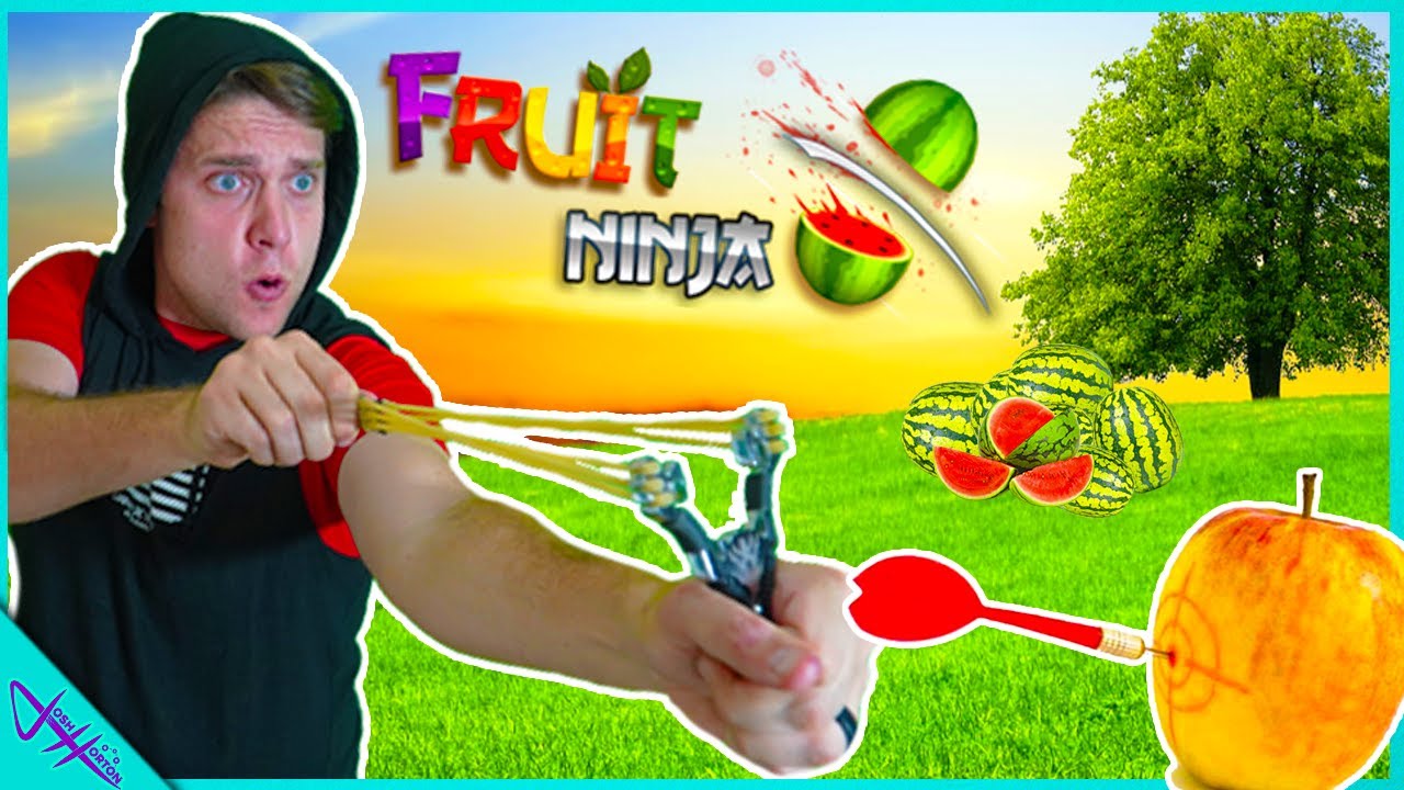 NINJA WEAPON Trick Shot BATTLE! *Real Life FRUIT NINJA* - YouTube