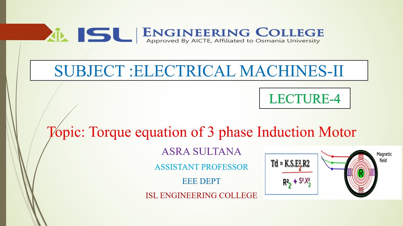 |Electrical Machines-II Lecture -4|Torque equation and numerical| - YouTube