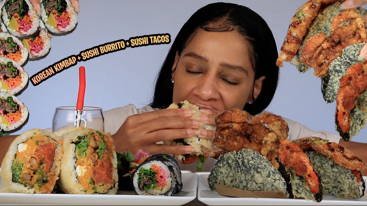 EATING KOREAN KIMBAP SUSHI BURRITO & SUSHI TACOS FOR THE FIRST TIME ...