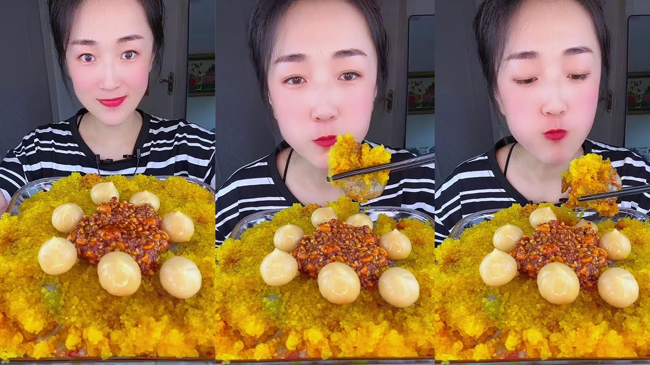 【Yummy】 Eating show：Fish roe spicy sauce shrimp🐟🐟🍤🍤🧄🧄#Seafood#sashimi# ...