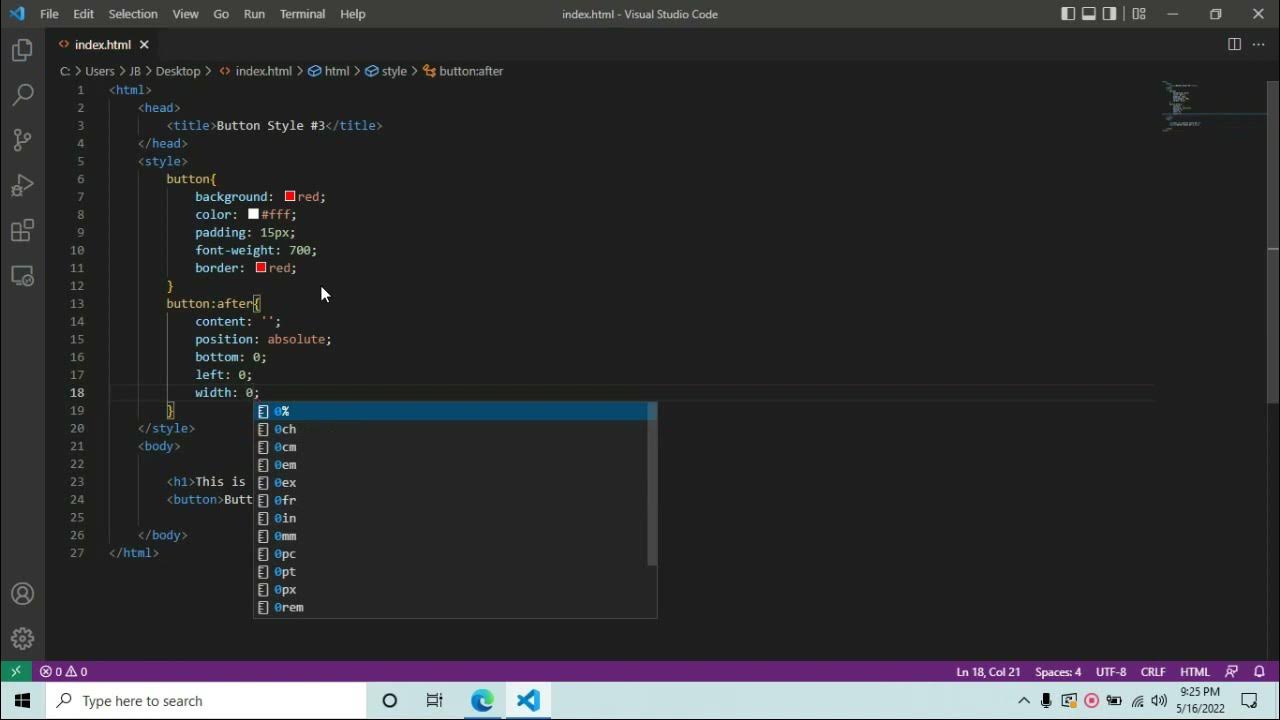 HTML Tutorial: CSS Button Styles Tutorial #3 (Underline Effect) - YouTube