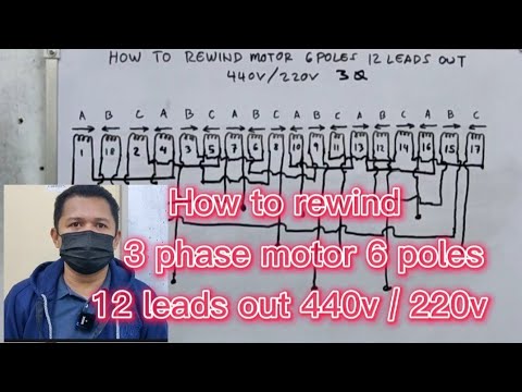 How to rewind 3 phase motor 6 poles 12 leads out 440v/220v - YouTube