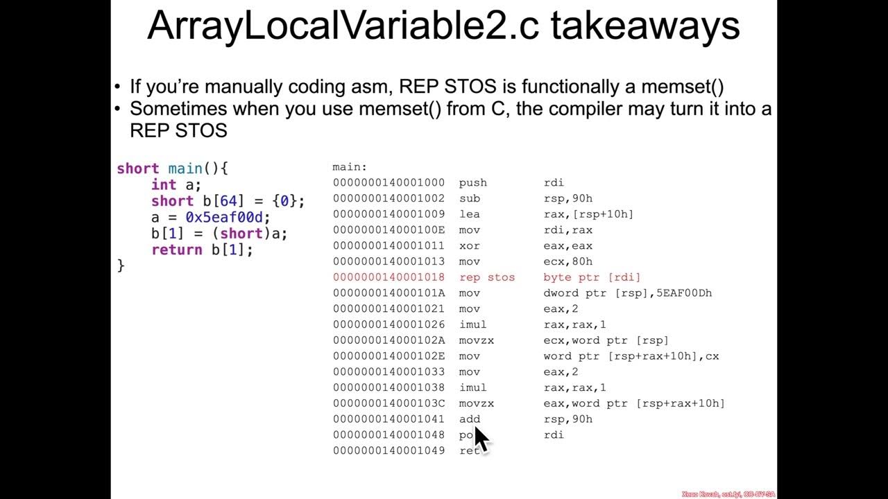 Cool Instructions: REP STOS: ArrayLocalVariable2.c Explanation - Architecture 1001: x86-64 ...