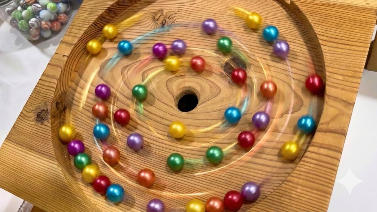 Oddly satisfying🧠Wavy Track to Giant Wooden Funnel 🪵 Satisfying ASMR ...