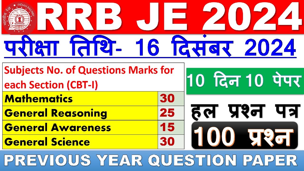 RRB JE Previous Year Question Paper | RRB JE 16 DEC 2024 SHIFT 1 ...