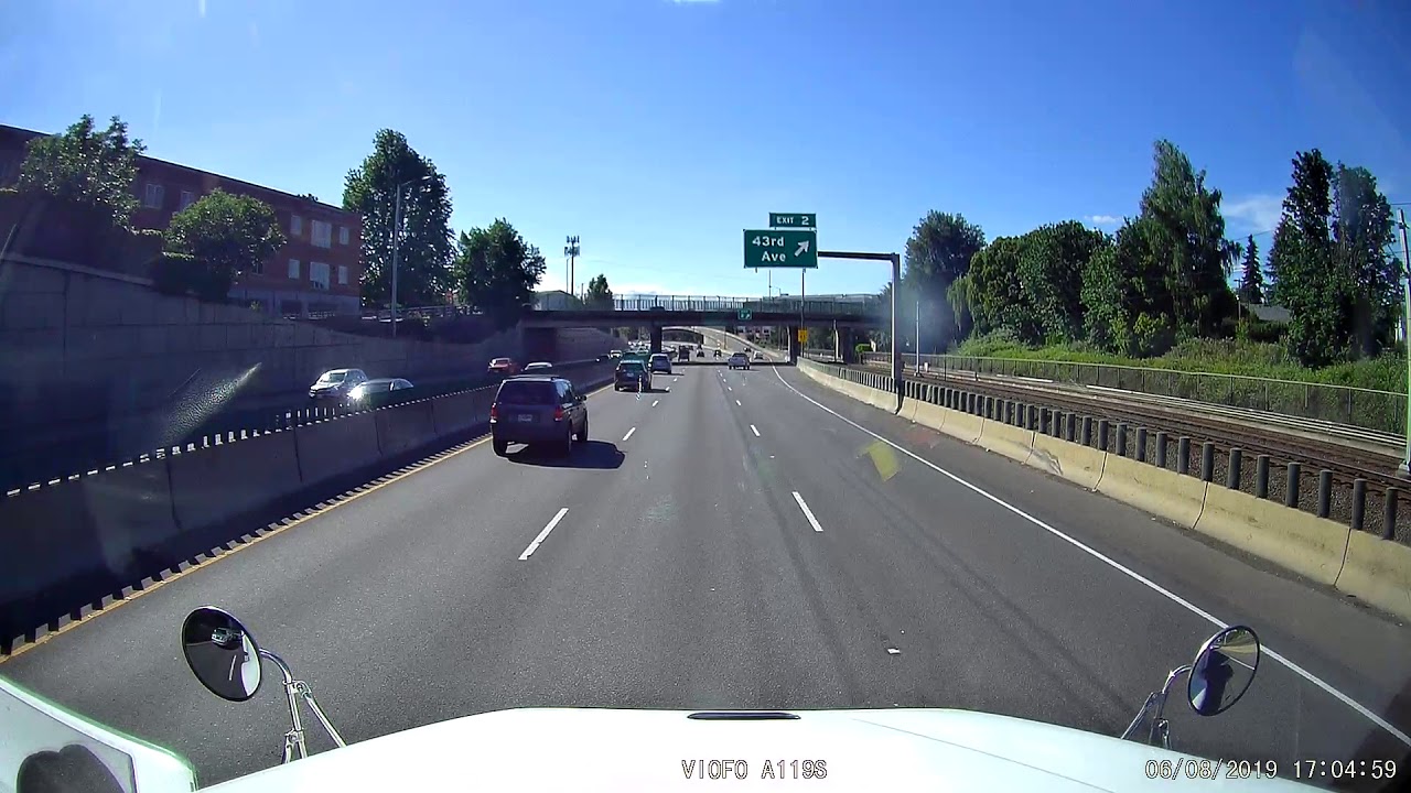 Pickup exits last second from left lane - YouTube