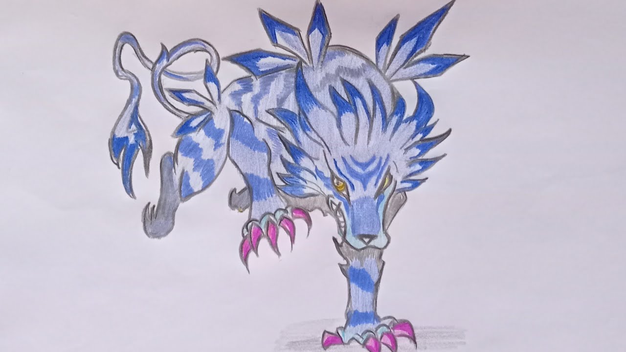 Garurumon Digimon drawing - YouTube