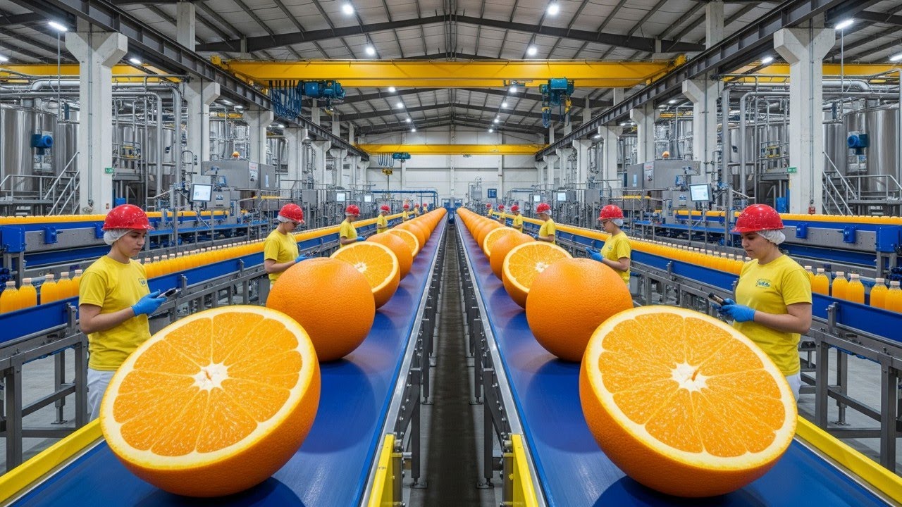 Orange processing procedure in a modern factory (The entire process ...