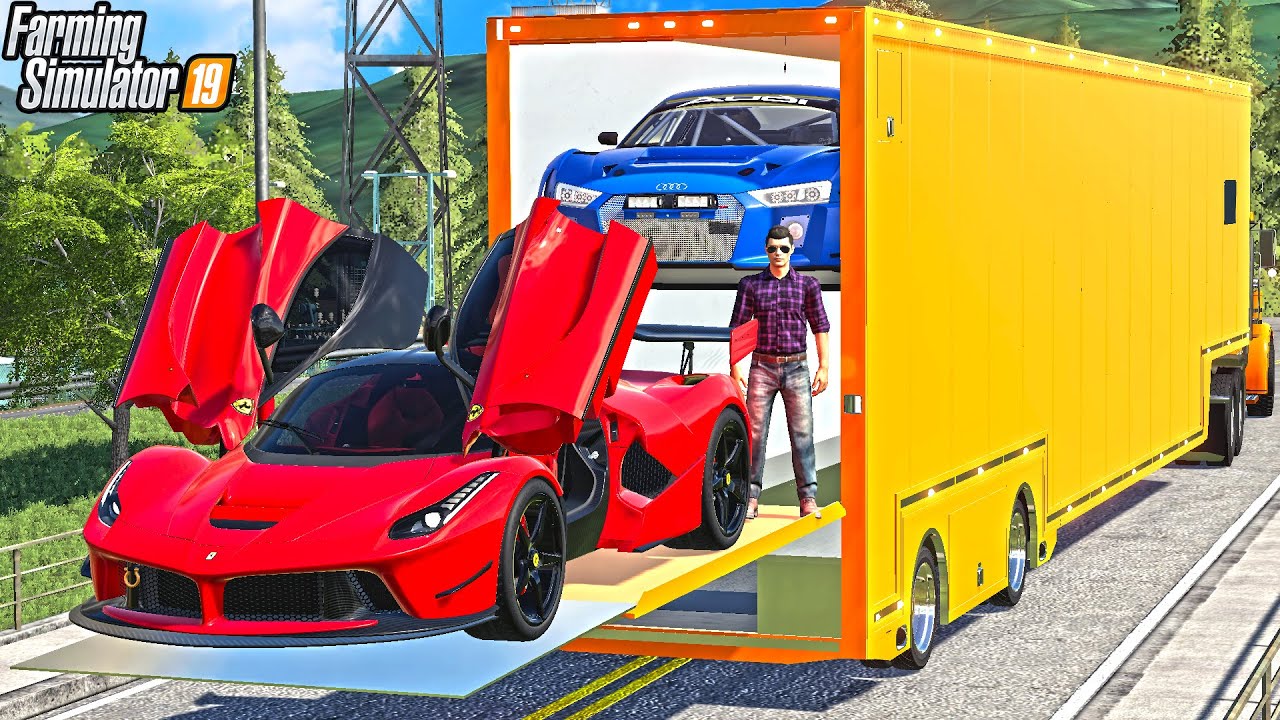 DOUBLE DECKER LUXURY CAR TRAILER | DELIVERING CARS | FARMING SIMULATOR ...